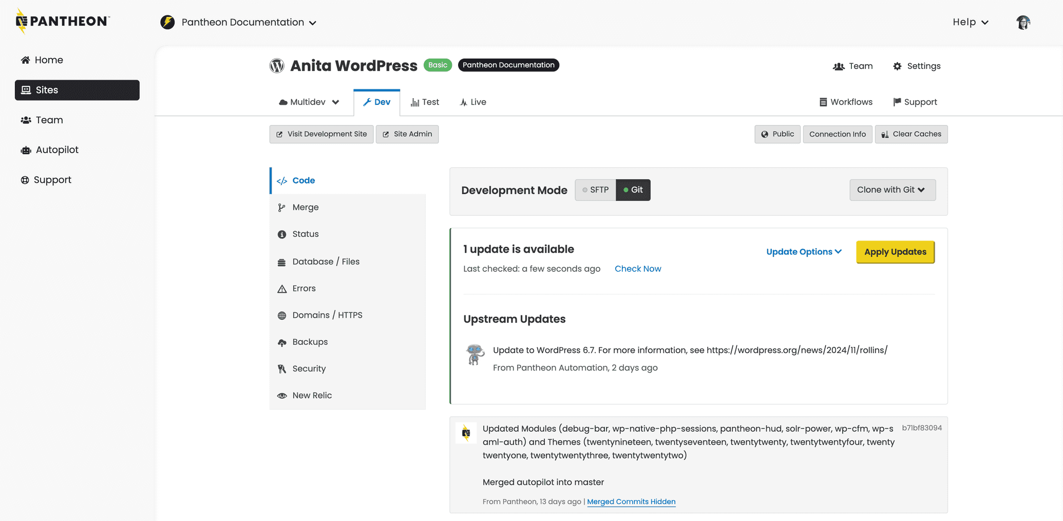 WordPress and Drupal Core Updates | Pantheon Docs
