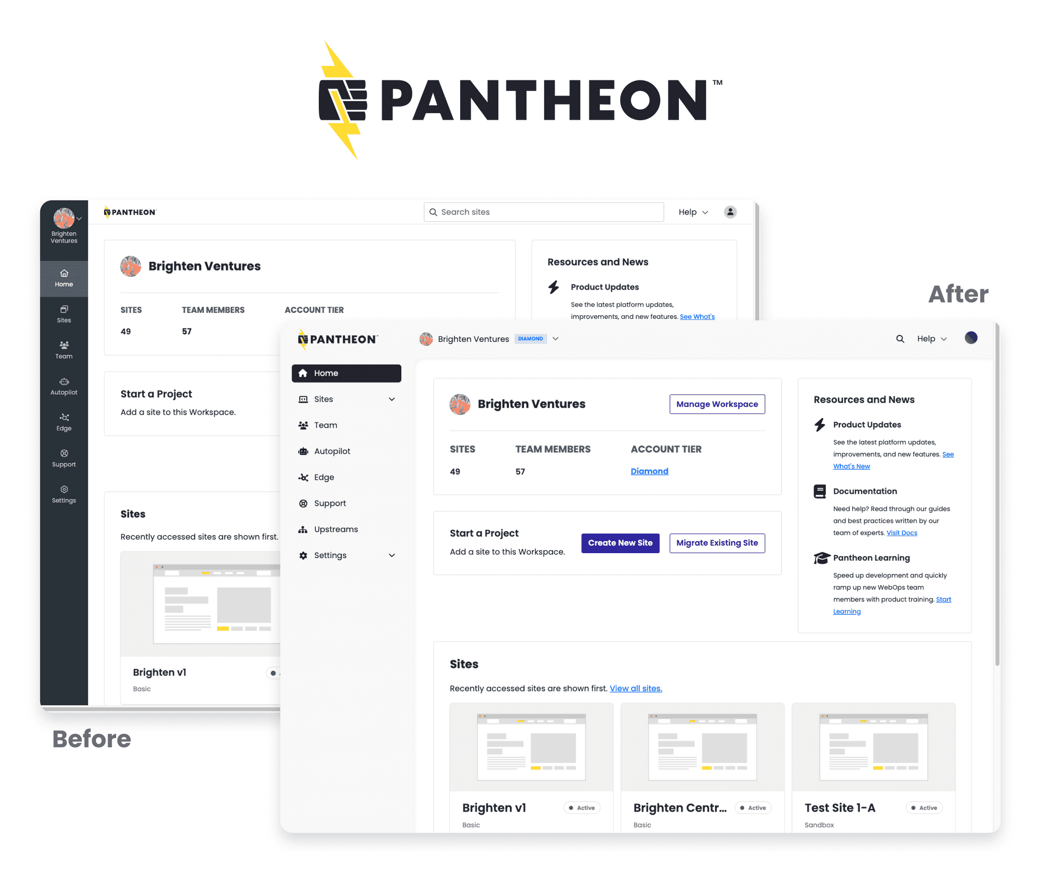 Enhanced navigation in your Pantheon Dashboard | Pantheon Docs